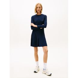 Minikleid Tommy Jeans "TJW MINI F&F LS DRESS", Damen, Gr. L (40), N-Gr, schwarz night navy, Jersey, Obermaterial: 100% Viskose, unifarben, regular fit kurz, Rundhals, Kleider Minikleid