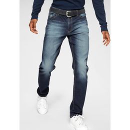 H.I.S. Straight-Jeans H.I.S "DIX", Herren, Gr. 38, L&auml;nge 36, blau (d blau), Denim/Jeans, Obermaterial: 92% Baumwolle, 7% Elastomultiester, 1% Elasthan, normal lang, Jeans Straight-Jeans, gerade Beinform, niedrige Leibh&ouml;he, Used-Waschung, Topseller