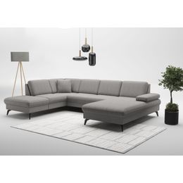 Sit & More Wohnlandschaft SIT & MORE "Morris Jubi U-Form, B: 300 cm", grau, B:300cm H:83cm T:202cm, 100% Polyester, Sofas, Wohnlandschaft, mit Armteilfunktion & 1 Zierkissen, optional Bettfunktion