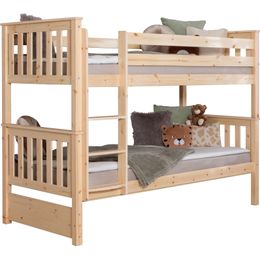 Etagenbett Ticaa "Sammy", beige (kiefer massiv natur), B:103,5cm H:160cm L:213cm, Etagenbetten, Etagenbett, mit Rollrost, Kiefer