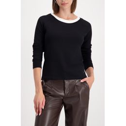 Langarmshirt monari "Shirt Basic Rippe 2in1", Damen, Gr. 44, schwarz, Rippstrick, Obermaterial: 94% Baumwolle, 6% Elasthan, unifarben, regular fit taillenbedeckt, Rundhals, eingesetzt gerader Abschluss, Shirts Langarmshirt, Regular fit mit Rundhalsausschnitt