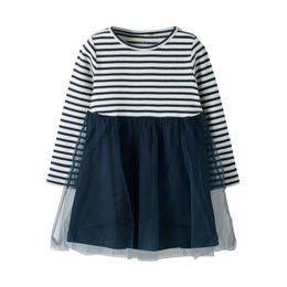 Minikleid name it "NMFTAIAS LS TULLE DRESS", M&auml;dchen, Gr. 128, N-Gr, navy blazer stripes:cloud dancer, Jersey, Obermaterial: 90% Baumwolle, 5% Elasthan, 5% metallisierte Fasern, geringelt, gestreift, unifarben, bequem, Rundhals, Kleider Minikleid