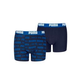Boxershorts Puma "Puma BOYS EVERYDAY LOGO PRINT BOXERS 2P", Jungen, Gr. 170/176, blau (navy, bedruckt), Jersey, Obermaterial: 95% Baumwolle, 5% Elasthan, bedruckt, unifarben, normal, Unterhosen Boxershorts, mit breitem Logobund