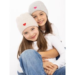 Beanie Zwillingsherz "Heart-Patch", Baby, hellbeige, Strick, Obermaterial: 100% Kaschmir, M&uuml;tzen Beanie, Kids-Kaschmir M&uuml;tze mit Herzpatch