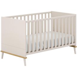 Babybett YUNY BY PAIDI "HAZEL 70x140cm in Beige, umbaubares Kinderbett mit Massivholz", cashmere, beige, eiche, montana, B:146cm H:85cm T:77cm, Holzwerkstoff, Massivholz, Babybetten, Babybett, Gitterbett 4-fach h&ouml;henverstellbar, entnehmbare Sprossen, Juniorbett