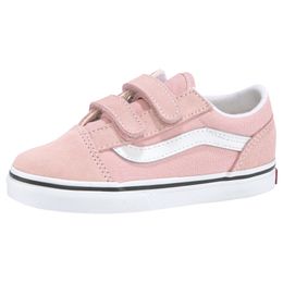 Sneaker Vans "Old Skool", M&auml;dchen, Gr. 24, rosa, Leder, Textil, kontrastfarbene Details, unifarben mit Farbeinsatz, Schuhe Sneaker, mit Klettverschluss f&uuml;r Kleinkinder