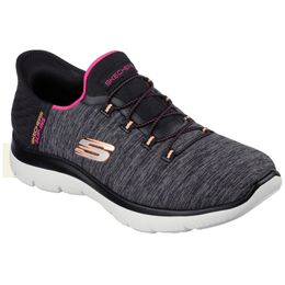 Slipper Skechers "SUMMITS DAZZLING HAZE", Damen, Gr. 42, schwarz (schwarz, meliert), Textil, Schuhe Slipper, Slip Ins Sneaker, Freizeitschuh mit dezenten Kontrastdetails, Topseller