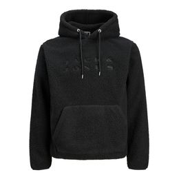 Jack & Jones Kapuzensweatshirt JACK & JONES "JCOFLARE TEDDY SWEAT HOOD", Herren, Gr. M, schwarz print:jj, angeraute Sweatware, Obermaterial: 100% Polyester, bedruckt, relaxed fit, hoch geschlossener Ausschnitt, Sweatshirts Kapuzensweatshirt