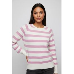 Rundhalspullover Only "ONLAMA LIFE LS RAGLAN O-NECK CC KNT", Damen, Gr. S, baby's breath stripes:wild rose melange, aos, Strick, Obermaterial: 80% Polyester, 20% Nylon, gestreift, normal normal, Rundhals, Pullover Rundhalspullover