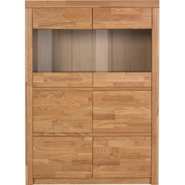Highboard OTTO HOME "Silkeborg", braun (eiche teilmassiv), B:90cm H:125cm T:35cm, Holz teilmassiv, Sideboards, Highboard, sch&ouml;ne grifflose Optik, teilmassiv