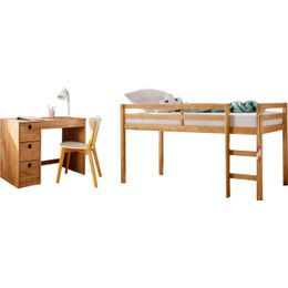 Jugendzimmer-Set OTTO HOME "Alpi", beige (gebeizt, gewachst), Schlafzimmerm&ouml;bel-Sets, Jugendzimmer-Set, Hochbett und Schreibtisch mit Stauraum, perfekt f&uuml;r kleine R&auml;ume