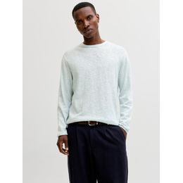 Jack & Jones Rundhalspullover JACK & JONES "JJESUMMER KNIT CREW NECK SN", Herren, Gr. S, celestial blau detail:with wei&szlig;, Strick, Obermaterial: 90% Baumwolle, 10% Leinen, unifarben, regular fit taillenbedeckt, Rundhals, gerader Abschluss, Pullover Rundhalspullover, mit Rundhalsausschnitt