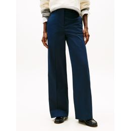 Anzughose Tommy Hilfiger "COTTON WIDE LEG PANT", Damen, Gr. 34, N-Gr, schwarz night navy, Web, Obermaterial: 65% Baumwolle, 33% Lyocell, 2% Elasthan, unifarben, l&auml;ssig geschnitten kn&ouml;chellang, Hosen Anzughose