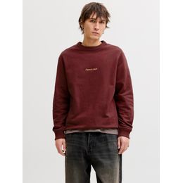 Jack & Jones Sweatshirt JACK & JONES "JORNORREBRO EMB SWEAT CREW NOOS", Herren, Gr. M, cabernet, angeraute Sweatware, Obermaterial: 89% Baumwolle, 11% Polyester, bedruckt, relaxed fit normal, Rundhals, Rippb&uuml;ndchen, Sweatshirts Sweatshirt, mit Logo Print