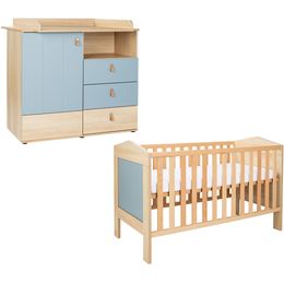 Babym&ouml;bel-Set Arthur Berndt "Babyzimmer-Set &raquo;Roofy&laquo; 2-teilig", nagano, oak, nachbildung, salbei, ohne Matratze, B/H: 70cm x 140cm, Schlafzimmerm&ouml;bel-Sets, Babym&ouml;bel-Set