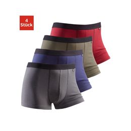 Boxer Buffalo "Boxershorts f&uuml;r Herren", Herren, Gr. S, 4 Stk., bunt (olivgr&uuml;n, blau, bordeaux, grau), Jersey, Obermaterial: 95% Baumwolle, 5% Elasthan, unifarben, Unterhosen Boxer, mit schwarzem Webbund