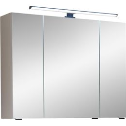 Badezimmerspiegelschrank SAPHIR "Quickset 500, 3 T&uuml;ren, 80cm breit, LED-Aufsatzleuchte", kaschmir, B:80cm H:64cm T:20cm, Schr&auml;nke, Badezimmerspiegelschrank, inkl. Schalter und Steckdose