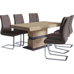 Essgruppe ByLiving, braun (braun, braun, schwarz), B:160cm H:95,5cm T:62cm, FSC-zertifizierter Holzwerkstoff, Sitzm&ouml;bel-Sets, Essgruppe