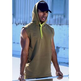 Kapuzensweatshirt, Herren, Gr. S (44/46), khaki, Sweatware, Obermaterial: 50% Polyester, 45% Baumwolle, 5% Elasthan, LE JOGGER PERFORMANCE, kontrastfarbene Details, unifarben mit Farbeinsatz, bequem h&uuml;ftlang, normaler Saum, Sweatshirts Kapuzensweatshirt, ohne &Auml;rmel und mit kontrastfarbenen Details
