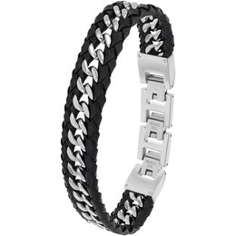 JOOP! Lederarmband JOOP "2038037, 2038038", schwarz (edelstahlfarben, schwarz), Armb&auml;nder, Herren, 21,5cm, Edelstahl Leder, Edelstahl, Leder, Lederarmband