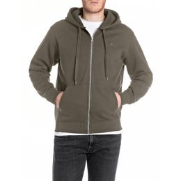 Kapuzensweatjacke Replay, Herren, Gr. L, gr&uuml;n (mud gr&uuml;n), Sweatware, Obermaterial: 80% Baumwolle, 20% Polyester, unifarben, normal, Rundhals, angesetztes B&uuml;ndchen, Sweatjacken Kapuzensweatjacke