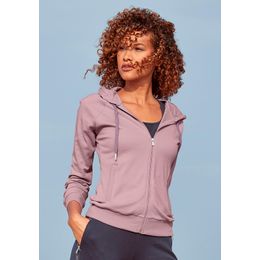active by Lascana Trainingsjacke LASCANA ACTIVE, Damen, Gr. L (44/46), rosa (altrosa), Interlock, Obermaterial: 100% Baumwolle, unifarben, bequem h&uuml;ftlang, B&uuml;ndchen, Jacken Trainingsjacke, mit Logo Tape an den &Auml;rmeln, Topseller