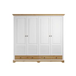 Kleiderschrank OTTO HOME "Rauna, aus massiver Kiefer, 4-t&uuml;rig, mit Lamellen und Kassetten", wei&szlig; (wei&szlig;, honig), B:203cm H:183cm T:61cm, Massivholz, Schr&auml;nke, Kleiderschrank, FSC zertifiziertes Massivholz (Kiefer), robuste Qualit&auml;t