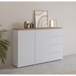 Highboard OTTO HOME "Modo, Breite 150 cm, moderne grifflose Kommode 2T&uuml;ren/4 SK", wei&szlig; (wei&szlig;, eiche mauvella, wei&szlig;), B:150cm H:100cm T:34,5cm, FSC-zertifizierter Holzwerkstoff, Melamin, Sideboards, Highboard, Schubladenkommode mit viel Stauraum, Einlegeb&ouml;den verstellbar