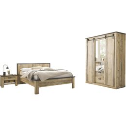 Schlafzimmer-Set Home Affaire "SHERWOOD", braun (old style hell dekor), B:442cm H:209cm T:213cm, Schlafzimmerm&ouml;bel-Sets, Schlafzimmer-Set, Liegefl&auml;che 140x200cm, Schrank 3-trg. 162cm breit