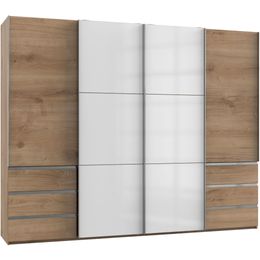 Schwebet&uuml;renschrank wimex "Level by fresh to go", braun (plankeneichefarben, wei&szlig;glas), B:300cm H:236cm T:65cm, Schr&auml;nke, Schwebet&uuml;renschrank, mit Glast&uuml;ren und Synchron&ouml;ffnung