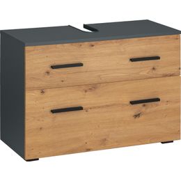 Waschbeckenunterschrank Inosign "Skara", grau (anthrazit, artisan eichefarben), B:80cm H:55cm T:35cm, Holzwerkstoff, Schr&auml;nke, Waschbeckenunterschrank, mit Klappe und Schubkasten, schwarze Griffe, Breite 80 cm, H&ouml;he 55 cm