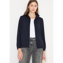 Sweatjacke Cecil, Damen, Gr. M (40), universal blau, Sweatware, Obermaterial: 47% Polyester, 47% Viskose, 6% Elasthan, unifarben mit Farbeinsatz, l&auml;ssig geschnitten h&uuml;ftbedeckend, Rundhals, B&uuml;ndchen, Sweatjacken Sweatjacke, Langarm mit Tape-Details und B&uuml;ndchen