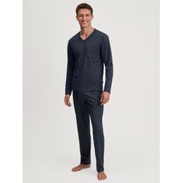 Schlafanzug Calida "Relax Streamline", Herren, Gr. XL (56), blau (saphir blau), Interlock, Obermaterial: 100% Baumwolle, normal lang, V-Ausschnitt, Homewear-Sets Schlafanzug, mit aufgesetzter Brusttasche