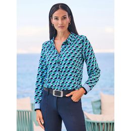Klassische Bluse Heine, Damen, Gr. 44, himmelblau, gr&uuml;n, bedruckt, 95% Viskose, 5% Elasthan, bedruckt, gemustert, mehrfarbig, Blusen Klassische Bluse