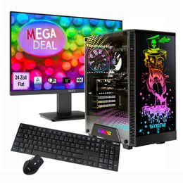 GAMEMAX PC-Komplettsystem "MegaDeal Rockstar 2722 AMD Ryzen 5 5600GT 16GB 480GB SSD", Energieeffizienz: E, schwarz, Microsoft Windows 11 Home (64 Bit), 16 GB RAM 480 GB SSD, Computer_Komplettsysteme, Windows 11 + MSI PRO MP2412DE Monitor 60cm (24"), PC-Komplettsystem