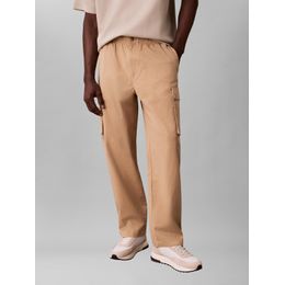Cargohose Calvin Klein Jeans "CO PULL ON STRAIGHT CARGO PANT", Herren, Gr. L, N-Gr, travertine, Web, Obermaterial: 97% Baumwolle, 3% Elasthan, straight fit lang, Hosen Cargohose, in Unifarbe