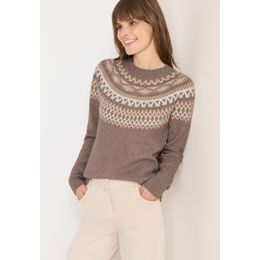 Strickpullover Cecil, Damen, Gr. XXL (46), chocolate mousse melange, Strick, Obermaterial: 37% Baumwolle, 34% Polyacryl, 26% Polyester, 3% Elasthan, meliert, regular fit normal, Rundhals, Rippb&uuml;ndchen, Pullover Strickpullover, mit Norweger-Muster