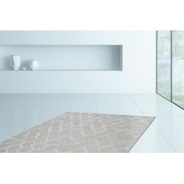 Teppich Kayoom "Chimera 110", beige (elfenbein), B:120cm H:11mm L:170cm, Viskose, Teppiche, Teppich, Materialmix aus Viskose und Leder, handgefertigtes Unikat
