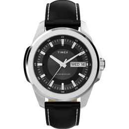 Quarzuhr Timex "ESSEX", schwarz, Armbanduhren, Herren, Quarzuhr, Armbanduhr, Herrenuhr, Lederarmband, Datum, Leuchtzeiger