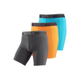 Langer Boxer Buffalo "Boxershorts f&uuml;r Herren", Herren, Gr. S, 3 Stk., bunt (t&uuml;rkis, orange, schwarz), Jersey, Obermaterial: 92% Baumwolle, 8% Elasthan (LYCRA), unifarben, Unterhosen Langer Boxer, in langer Form ideal auch f&uuml;r Sport und Trekking