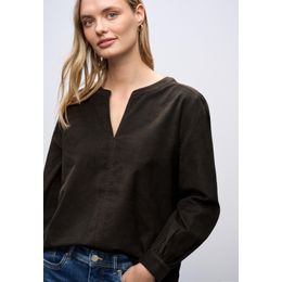 Langarmbluse Street One, Damen, Gr. 36, schwarzest braun, Web, Obermaterial: 100% Baumwolle, unifarben, regular fit normal, Rundhals, elastischer Bund, Blusen Langarmbluse, mit geschlitztem Rundhalsausschnitt