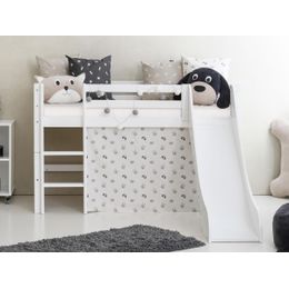 Hochbett Hoppekids "&laquo;Pets Natur&raquo;", wei&szlig; (wei&szlig;, pristine, wei&szlig;, wei&szlig;), B:81cm H:9cm L:168cm, Bett: 100% Massivholz, Nordische Kiefer;Rutsche: MDF;Vorhang: 100% Baumwolle, Hochbetten, Hochbett, Rutsche & Vorhang Grau und viel Auswahl