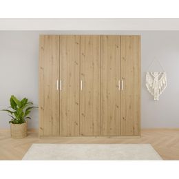 Dreht&uuml;renschrank Rauch "Kleiderschrank Schrank Garderobe KOLUNA mit Dekor-Front", braun (eiche artisan), B:226cm H:210cm T:54cm, Holzwerkstoff, Schr&auml;nke, Dreht&uuml;renschrank, inkl. 2 Innenschubladen sowie extra Einlegeb&ouml;den MADE IN GERMANY