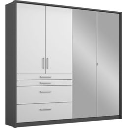 Dreht&uuml;renschrank Rauch "Kleiderschrank Schrank Garderobe Garderobenschrank Topseller HOMBURG", wei&szlig; (graumetallic, hochglanz wei&szlig;), B:181cm H:197cm T:54cm, Holzwerkstoff, Schr&auml;nke, Dreht&uuml;renschrank, inkl. Passepartout, oberer Schubkasten mit Einteilung MADE IN GERMANY