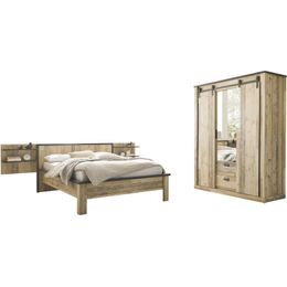 Schlafzimmer-Set Home Affaire "SHERWOOD", braun (old style hell dekor), B:442cm H:209cm T:213cm, Schlafzimmerm&ouml;bel-Sets, Schlafzimmer-Set, Liegefl&auml;che 140x200cm, Schrank 3-trg. 161cm breit