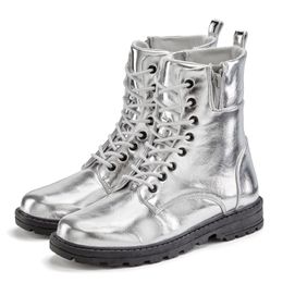 Stiefelette Lascana, Damen, Gr. 40, silber (silberfarben), Obermaterial: 100% Lederimitat. Decksohle: 100% Textilmaterial. Futter: 100% Textilmaterial. Laufsohle: 100% Synthetik, metallic, unifarben, Schuhe Stiefelette, im angesagten Metallic-Look, Stiefel, Boots VEGAN