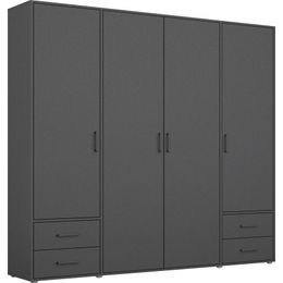 Dreht&uuml;renschrank Rauch "Kleiderschrank Schrank Garderobe W&auml;scheschrank VOYAGER", grau (graumetallic, griffe graumetallic), B:187cm H:194cm T:53cm, Holzwerkstoff, Schr&auml;nke, Dreht&uuml;renschrank, mit 2 modernen Griffvarianten, mit Au&szlig;enschubladen MADE IN GERMANY