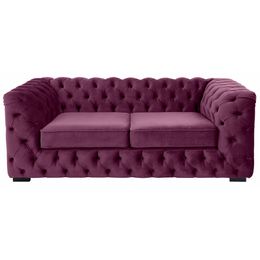 Chesterfield-Sofa Home Affaire "Kalina", lila (aubergine), B:190cm H:67cm T:98cm, Sofas, Chesterfield-Sofa, mit klassischer Chesterfield-Knopfheftung
