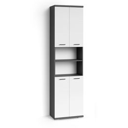 Hochschrank ByLiving "Nebraska", grau (anthrazit, hochglanz wei&szlig;), B:50cm H:192cm T:31,5cm, FSC-zertifizierter Holzwerkstoff, MDF, Schr&auml;nke, Hochschrank, Breite 50 cm, Badezimmerschrank mit Metallgriffen, viel Stauraum