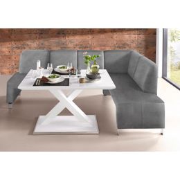 Eckbank exxpo - SOFA FASHION "Intenso, viele Bezugsstoffe Cord, Leder, Struktur 244/157 cm (B/T)", grau (hellgrau), B:244cm H:91cm T:157cm, NaturLeder;Strukturstoff (Zusammensetzung: Polyester 100%);Luxus-Microfaser (Zusammensetzung: Aufgeflockte 100% Polyester Schicht mit Pr&auml;gung);Cord (Zusammensetzung: Polyester 100%), Sitzb&auml;nke, Eckbank, hohe Bodenfreiheit, frei im Raum stellbar, hoher Sitzkomf
